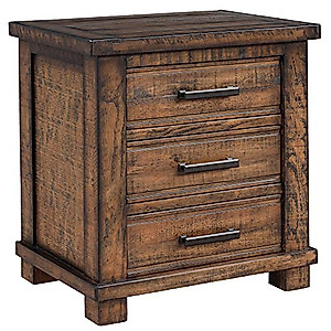 Knocbel Rustic Nightstand with 3 Drawers, Reclaimed Solid Pine Wood Farmhouse Night Stands Sofa End Table with Removable Hardware, 24" L x 17" W x 25.6" H, Natural Color Nightstand