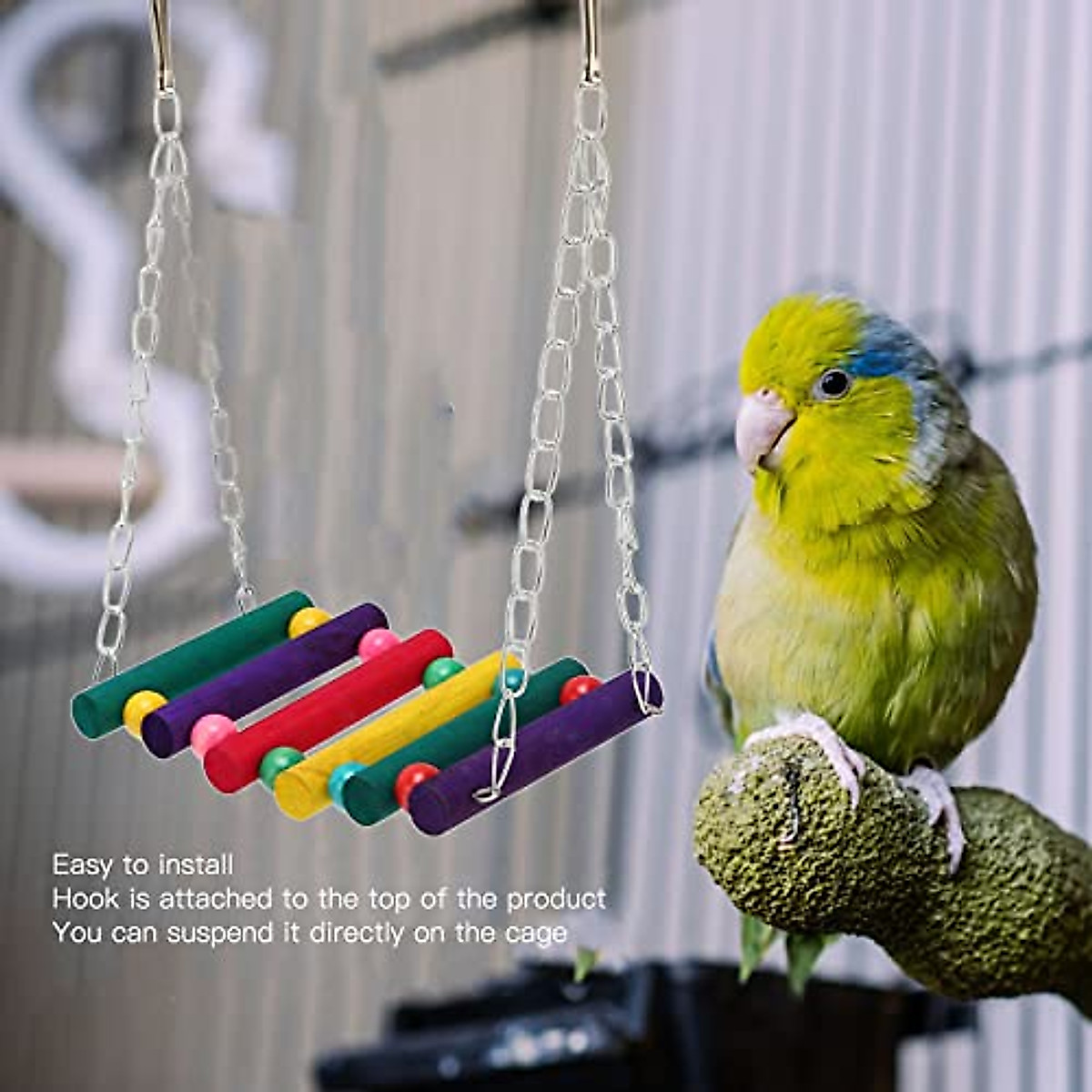 Deosdum 12Pcs Bird Toys Parrot Chewing Toys,Hanging Bell Pet Bird Cage Hammock Swing Toy Hanging Toy for Small Parakeets Cockatiels, Conures, Macaws
