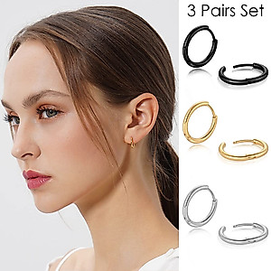 Hypoallergenic Small Hoop Earrings for Women Men Huggie Tiny Hoop Earrings Sets for Cartilage Tragus Titanium Surgical Steel Gold Silver Black Color 20G 9mm Inside Diameter