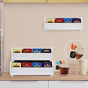 Tea Bag Storage Organizer Box - Bamboo Tea bags Holder 3-Tier Stackable Wall Mount Large Capacity Tea Caddy Containers for Pantry Countertop Kitchen Counter Cabinet Office (White)