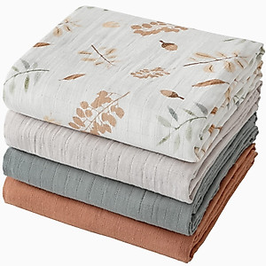 POMISO Muslin Swaddle Blankets, Baby Blankets for Boys & Girls, 100% Cotton Unisex Baby Swaddle Blankets, Receiving Blanket Swaddling for Newborn, Large 47 x 47 inches Acorn & Earthy Colors