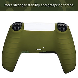 Silicone Gel Controller Cover Skin Protector for PS5 Dualsense Controller, Z&Hveez Controller Camouflage Silicone Covers with 8 FPS Pro Thumb Grip Caps (Red+Green)