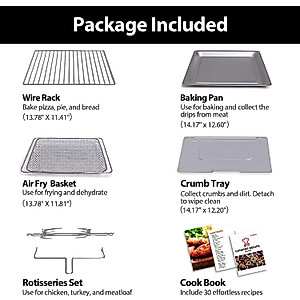 Beelicious Pro 32QT Extra Large Air Fryer, 19-In-1 Air Fryer Toaster Oven Combo with Rotisserie and Dehydrator, Digital Convection Oven Countertop Airfryer Fit 13" Pizza, 1800w, Black