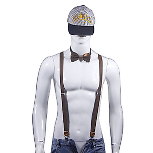Doloise Suspenders & Bowtie Set-Men's and Women's Elastic X Band Suspenders + Bowtie For Wedding,Formal Events (coffe)