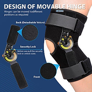 Nvorliy Hinged ROM Knee Brace with Side Stabilizers & Locking Dials, Post Op Knee Immobilizer for Arthritis, ACL, MCL, PCL, Meniscus Tear, Injurie/Knee Pain, Medical Orthopedic Support (Regular)