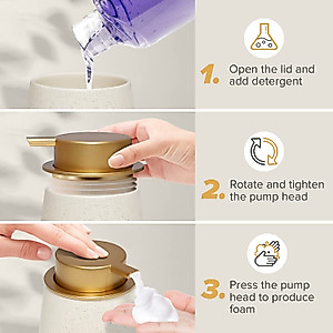 Foaming Soap Dispenser - 12 Oz Ceramic Soap Dispenser with Pump, Liquid Hand soap Dispenser for Bathroom & Kitchen, Refillable Lotion Dispenser