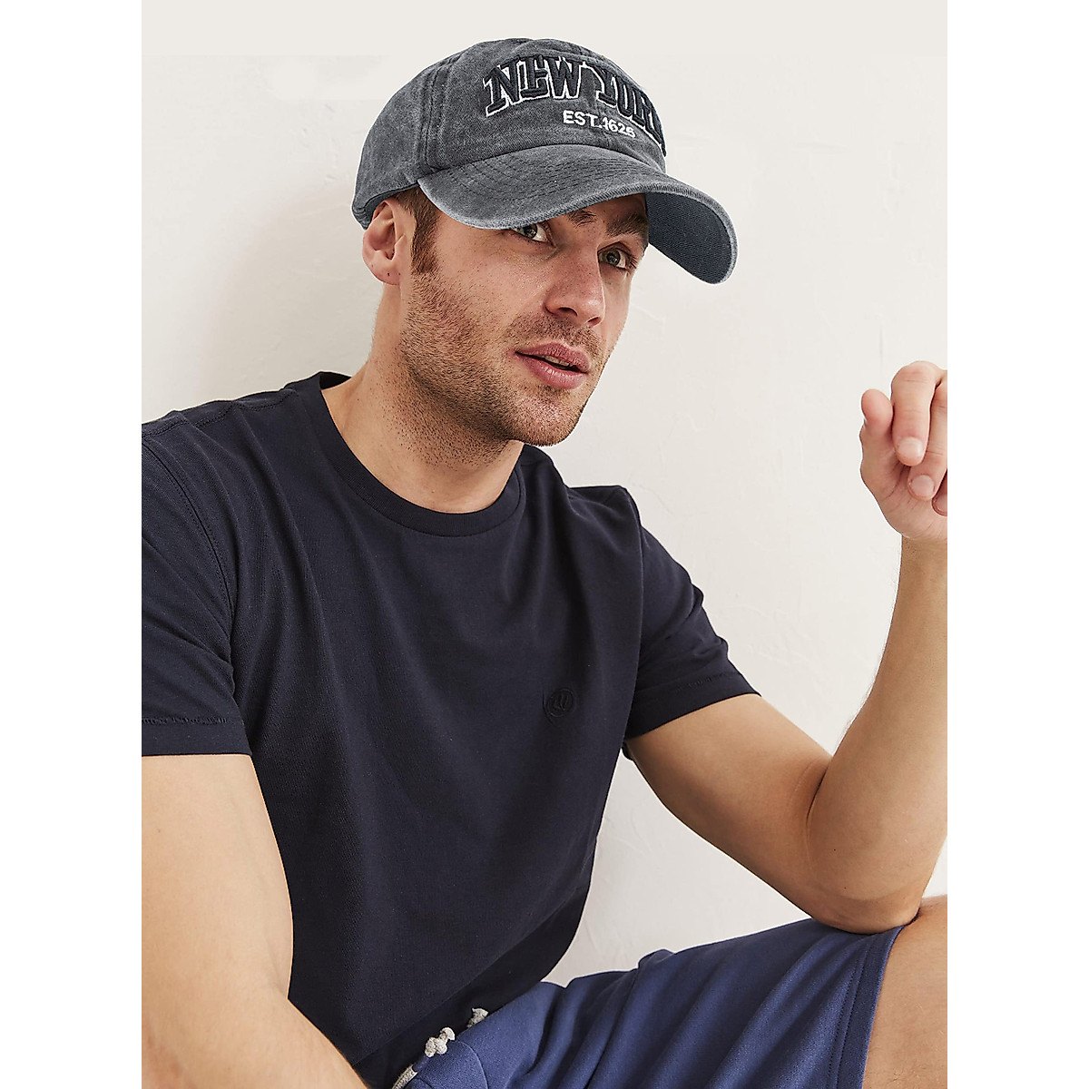 Baseball Hat New-York Distressed-Adjustable-Strapback - Washed Twill Dad Hat Unisex Black