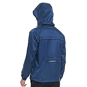 KPSUN Men's Rain Jackets Waterproof Lightweight Windbreaker Packable Cycling Running Raincoats with Removable Hood (Blue XXL)