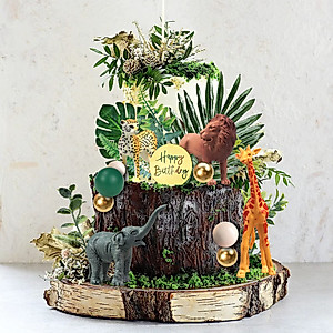 27 PCS Jungle Animal Cake Toppers, Safari Animals Figure Toys Picks Jungle Wild One Animals Cake Decorations for Baby Shower Safari Party Holiday Party (Green)