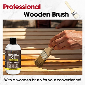 AZEN 16oz Mineral Oil, Food Grade Cutting Board Oil, Food Grade Mineral Oil, Mineral Oil for Wood Cutting Board, Butcher Block Oil to Protect and Restore All Wood (with Brush)