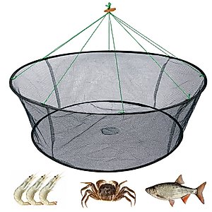 WEISGJA Portable Folded Fishing Net, Crab Net Fish Net with Fishing Rope, Hand Casting Cage Crab Net, Foldable Fishing Mesh Trap for,Minnows,Lobster,Crawfish, Shrimp etc. (39.4inch/100cm)