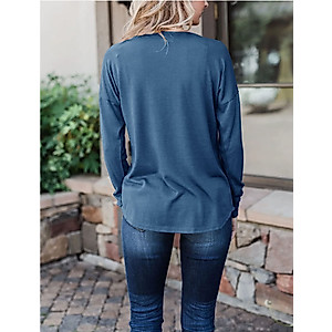 Topstype Women's Long Sleeve Henley Tops Pullover with Buttons Down Casual Loose Fit V-Neck Tunics