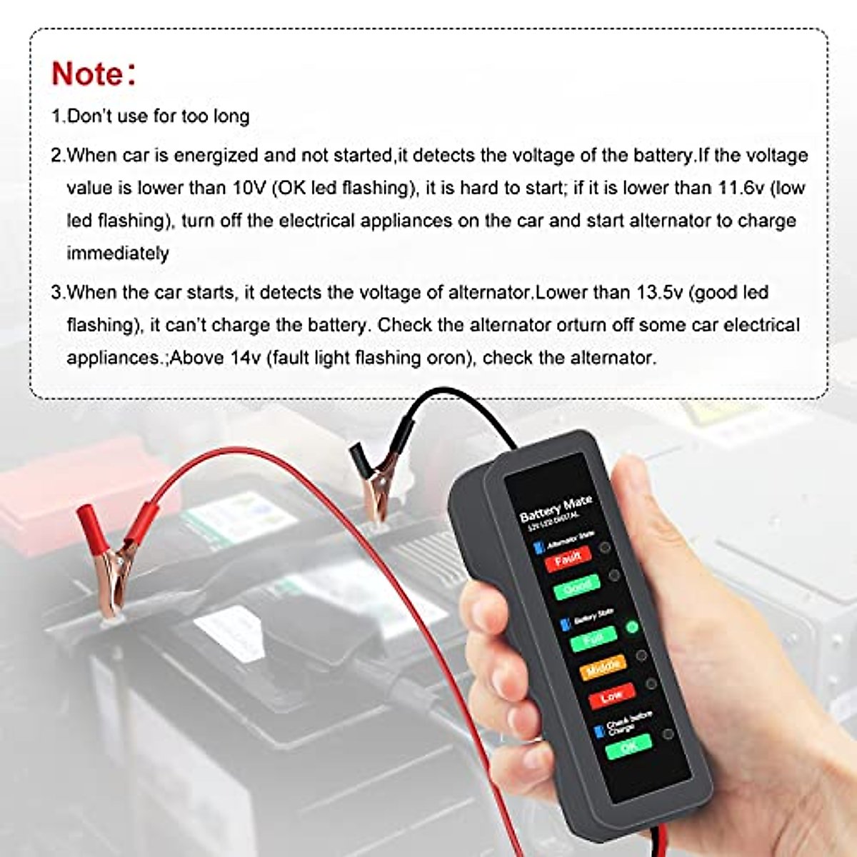 12V Car Battery Tester and Alternator Tester, Automotive Load Tester Indicator, 12 Volt Auto Check for Automobile