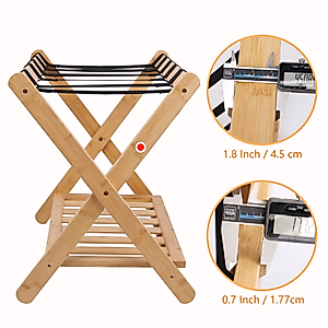 BAIDE PACK Wood Luggage Rack Stand for Guest Room, Folding Suitcase Holder Stand with 6 Support Straps for Home Bedroom Travel, Bamboo