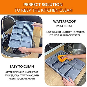 VILIA Expandable Kitchen Drawer Organizer with Knife Holder, Utensil Holder - Adjustable Cutlery Silverware Tray for Drawer, Kitchen Organization, Large Durable Utensil Organizer, Kitchen Storage