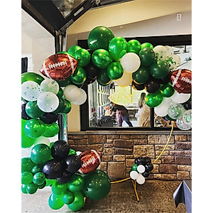 Football Party Balloon Garland Kit,119 Pcs Black White Green Balloons Arch with Football Shaped Mylar Foil Balloons for Kids Boys Teenagers Sport Theme Birthday Super Sunday Touchdown Party Decoration