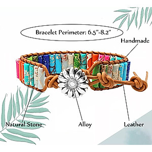 Reaowazo 7 Chakra Bracelets for Women Boho Handmade Wrap Bracelets Leather Healing Stone Bracelet Friendship Jewelry Gifts Flower