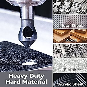 amoolo Single End Countersink Bit, Cobalt Steel Countersink Drill Bit with TiAlN Coating Finish for Hard Metal, 82 Degree Point Angle, 3/8” Round Shank, 1/2” Body Diameter
