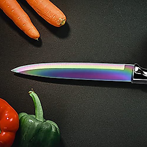 Rainbow Knife Set, Non Stick Kitchen Knives Set with Acrylic Block, 6 Piece Stainless Steel Knives, Marbling Handle Chef Quality for Home & Pro Use, Best Gift (Black Handle)