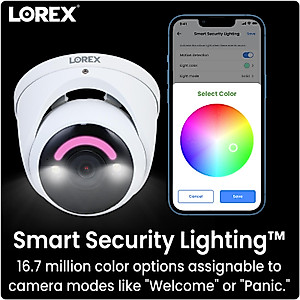 Lorex 4K 8MP IP Wired Metal Dome Outdoor/Indoor Security Camera, White - Smart Security Lighting, Smart Motion Detection, Deterrence Siren, Color Night Vision Booster, 2-Way Talk, IP67 Weatherproof
