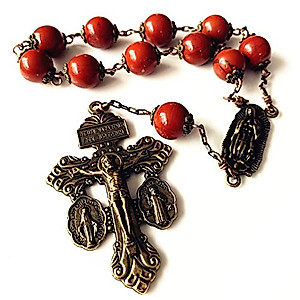 elegantmedical car rosary Carnelian Beads Catholic Prayer one decade rosary bracelet Bronze Pardon cross Gift