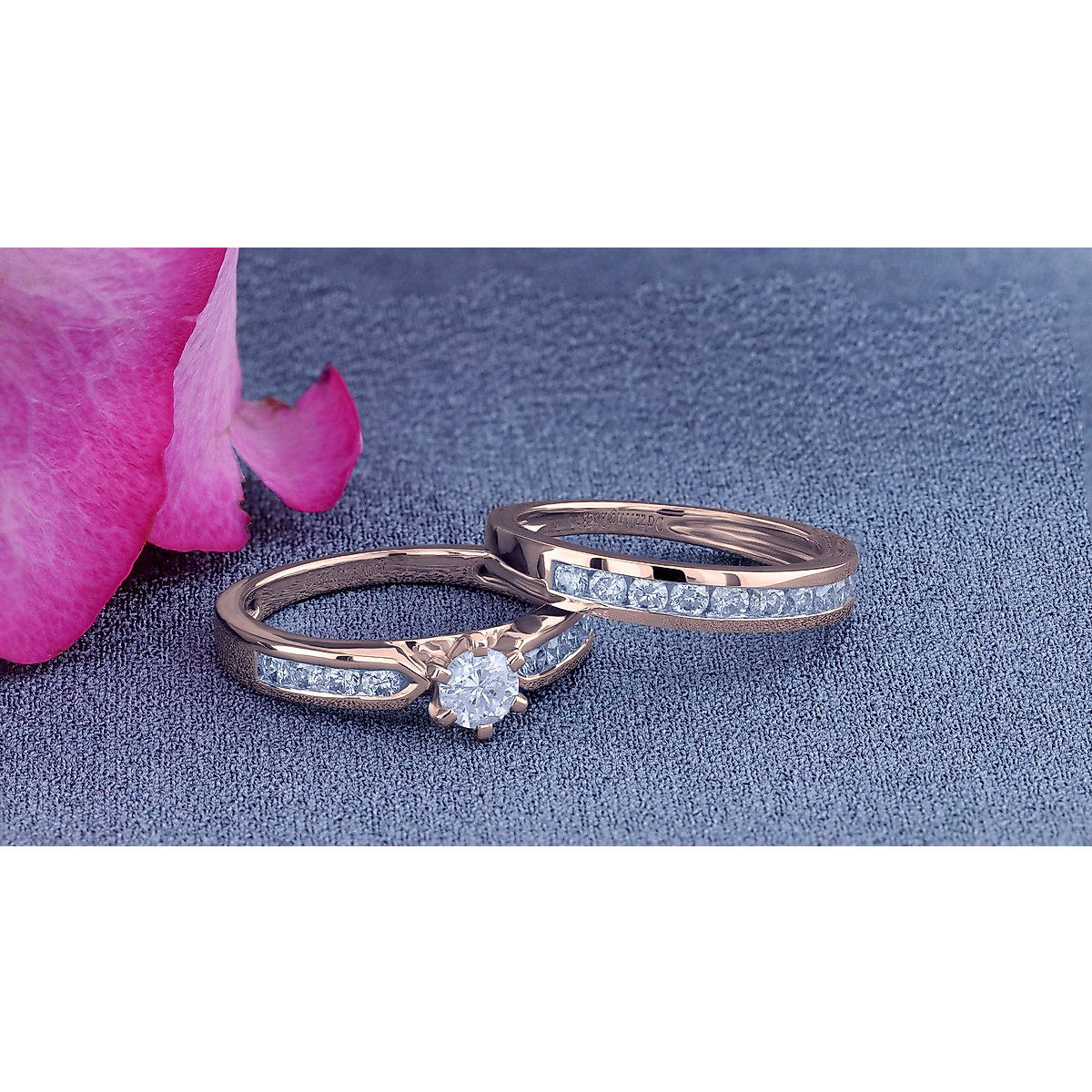 Dazzlingrock Collection 1.00 Carat (Ctw) in 10K Rose Gold Round Lab Grown Diamond Women Engagement Band Ring Set 1 CT (Size 7)