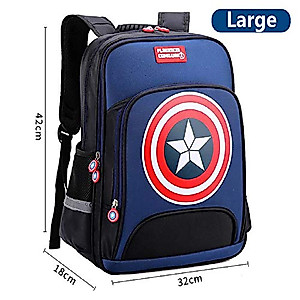 Lonme Backpacks Captain America Children Primary Schoolbag School Bags Teenager Student Backpack Dayback Waterproof (Royal Blue, Large)