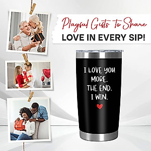 TEEZWONDER Couple Gifts for Him Her - I Win Black Stainless Steel Insulated Coffee Tumbler With Lid 20 Oz - Anniversary Wedding Birthday Gifts for Men Girlfriend Boyfriend Wife Husband