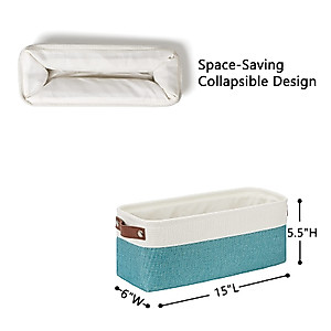 DULLEMELO Collapsible Bundle Baskets 6 Small Baskets 11.8"x7.9"x5.1" + 2 Narrow Baskets 15"x6"x5.5"（White&Teal)