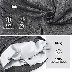 Satin Bonnet for Men 2 Pack Soft and Elastic Black Hair Cap，Satin Lined Beanie, Large Breathable Silky Hair Bonnet for Sleeping Cap，Suitable for Chemo Headwear for Women - Black and Grey