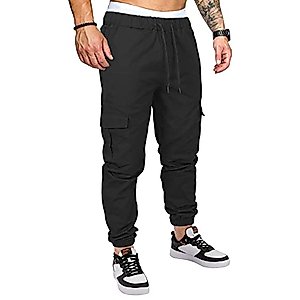 OUTSON Mens Fashion Joggers Sports Pants Casual Cotton Cargo Pants Gym Sweatpants Trousers Mens Long Pant Black