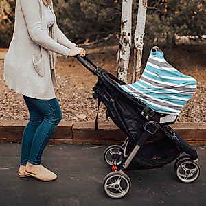 Baby Nursing Cover for Breastfeeding, White Grey and Aqua Stripes Breathable Stretchy Nursing Scarf Carseat Canopy for Boys or Girls Stroller Car Seat Covers Modern Striped