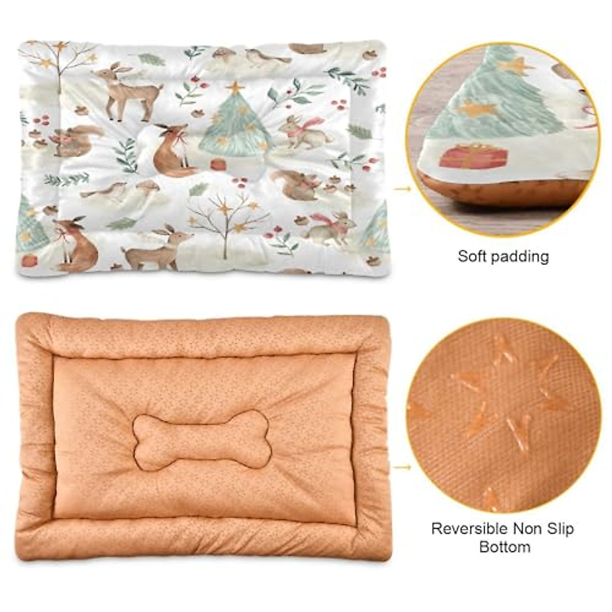 Kigai Woodland Animals Pet Bed Mat, Soft Cozy Crate Pet Mattress, Anti-Slip Bottom Machine Washable Pet Mat for Dog Sleeping