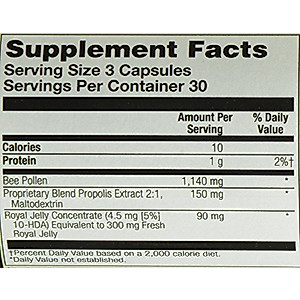 Honey Gardens Bee Pollen Royal Jelly and Propolis Capsules, 90 Count