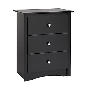 Prepac Sonoma Nightstand, Tall 3-Drawer, Black & Black Sonoma 5 Drawer Chest