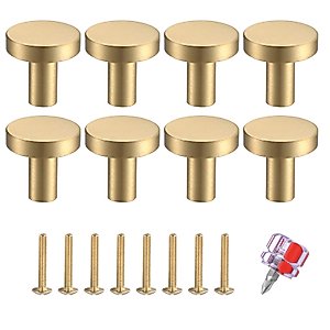 8 Pcs Brushed Brass Cabinet Knobs, 0.9 Inch Gold Drawer Knobs, Round Kitchen Cabinet Cupboard Closet Pulls Door Knobs Handles for Kitchen Dresser Knobs, with 1 Mini Screwdriver (0.78x0.9 inch)