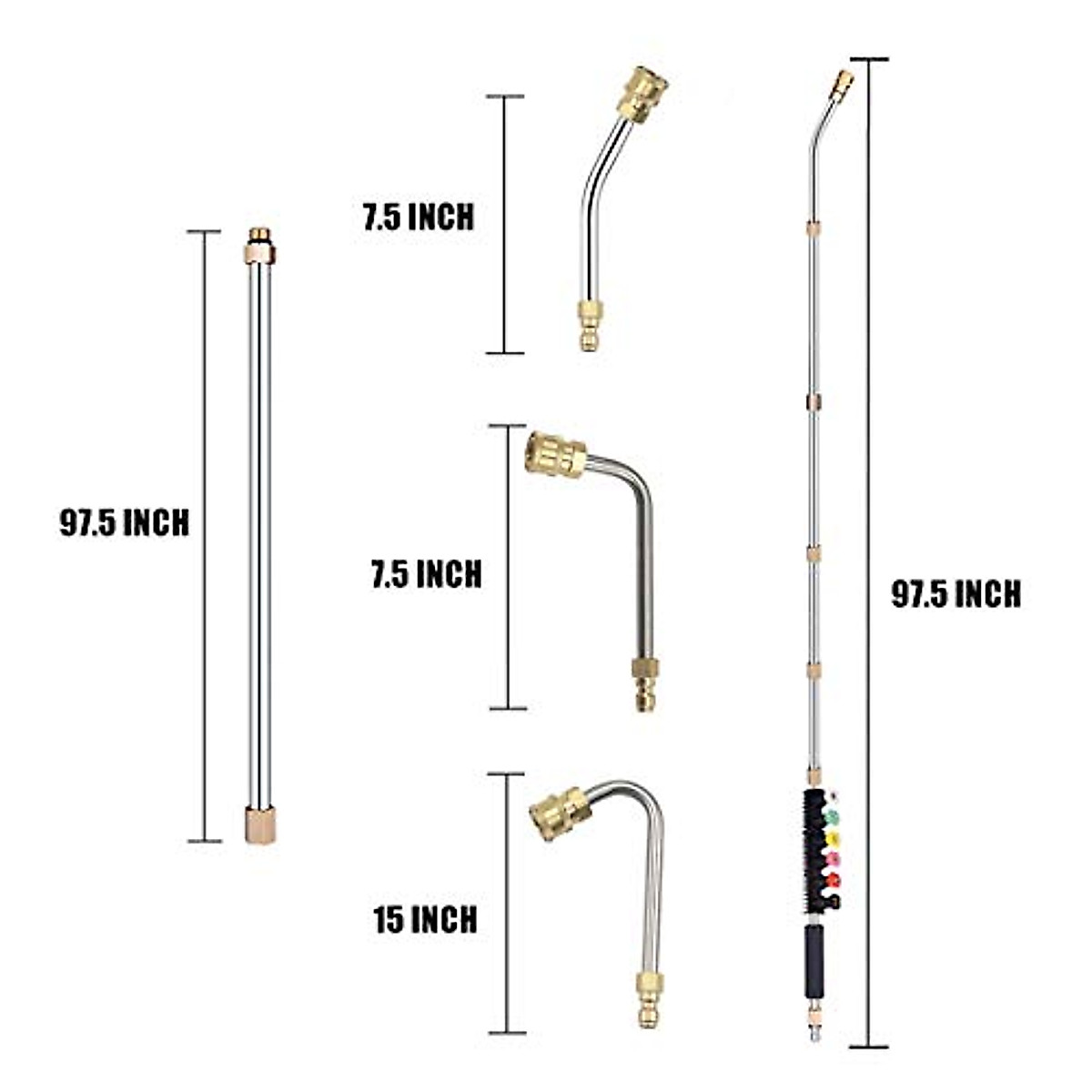 Selkie Pressure Washer Extension Wand Upgrade Power Washer Lance with Spray Nozzle Tips,30°,90°,120° Curved Rod, 1/4’’Quick Connect, Replacement for Anti-Leaked Ring 4000 PSI…