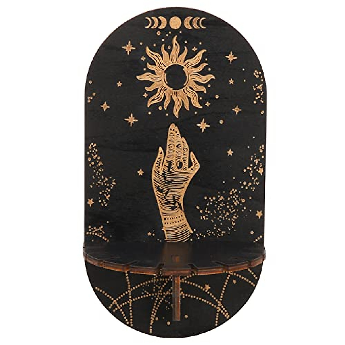 Amosfun 4 pcs Stone Wooden Moon Bohemian Wall Bed Hanging Hand Shelves Style Delicate Mount Gems Stones Organizer Crystal Decorative Floating Stand Phase Crystals Mounted Altar Living