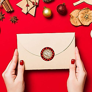 Ruisita 600 Pieces Merry Christmas Stickers Buffalo Plaid Self Adhesive Seals Labels Holiday Seals Stickers for Christmas Favor Gift Cards Envelopes Seals