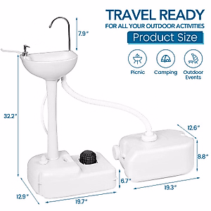 ZHIHUITONG Outdoor Garden Camping Hand Sink with Portable Toilet, Removable Hand Washing Basin Sanitary Ware for RV/Kitchen/Indoor (hand sink with tank)