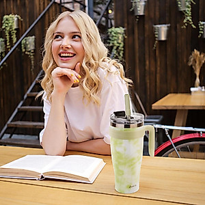 Zukro 40 oz Tumbler With Handle and Straw, Leak Proof Vacuum Insulated Stainless Steel Cup with 2-in-1 Screw on Lid, Fit in Cup Holder, No Sweat, Keeps Drinks Cold 24 Hours