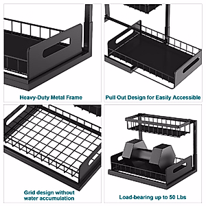 Bukfen Under Sink Organizer, Pull Out Cabinet Organizer 2-Tier Slide Out Sliding Shelf Under Cabinet Storage Multi-Use for Under Kitchen Bathroom Sink Organizers and Storage ，2 Pack