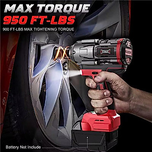 Cordless Impact Wrench 1/2 inch for Milwaukee M18 Battery, 900Ft-lbs(1200N.m) High Torque Brushless Electric Impact Wrench Gun, Power Impact Driver with 4-Mode Speed, LED Work Light(no battery)