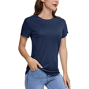KEFITEVD Women's Short Sleeve Shirts Breathable Running Active Tee Lightweight Quick Dry Workout Yoga Athletic T-Shirt Navy
