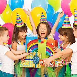 Chrisfall 24 Pcs Party Favors Bags with 30 Pcs Tissue Paper, Kraft Paper Bags with Handles Wrap Goodie Bags for Birthdays, Easter, Weddings, Mother's Day, Baby Showers (Rainbow Pattern)