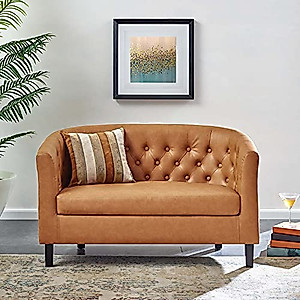 Modway Prospect Upholstered Contemporary Modern Loveseat In Tan Faux Leather