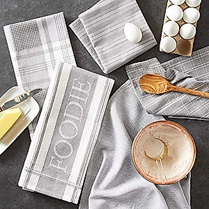 DII Everyday Collection Foodie Kitchen Set, Dishtowel & Dishcloth, Light Gray, 5 Piece