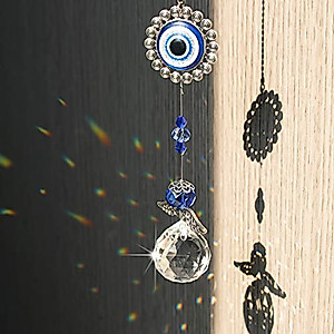 Crystal Angel Suncatcher with Feng Shui Turkish Blue Evil Eye Protection and Good Luck Charm Gift