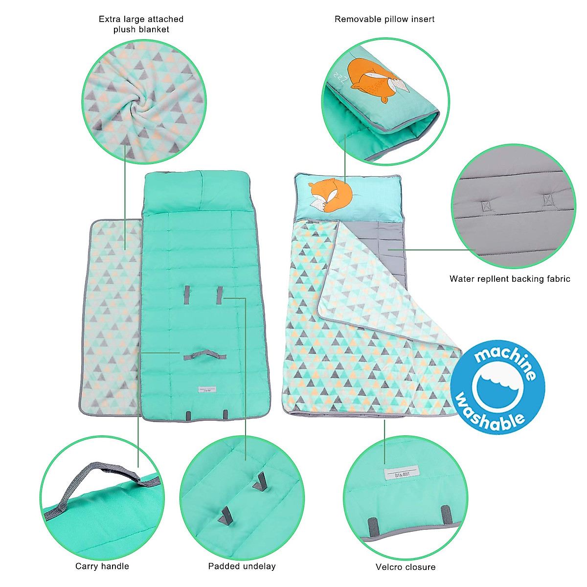Nap Mat for Toddlers - Nap Mats for Preschool Kindergarten - Fox Gifts for Toddlers - Portable Toddler Sleeping Bag w Pillow - Toddler Blankets for Boys - Toddler Blankets for Girls - Gifts for Girls