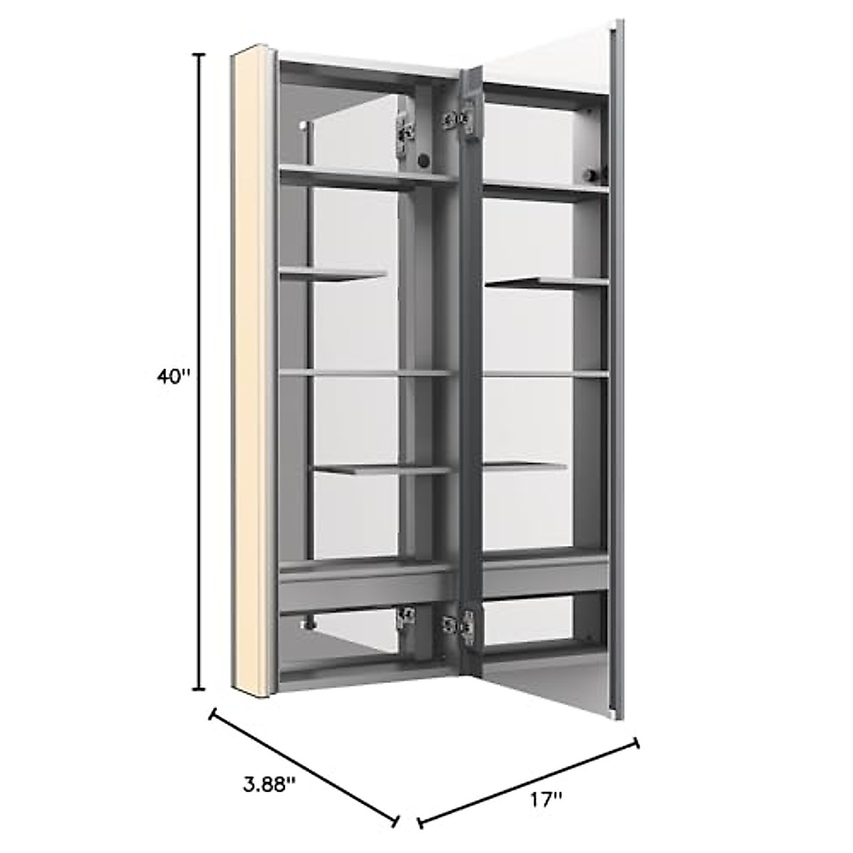 KOHLER K-81147-SLE-DA1 Maxstow Medicine Cabinet with LED Light, Mirror Door & Staggered Shelves, Rectangular Frame, 17" x 40"